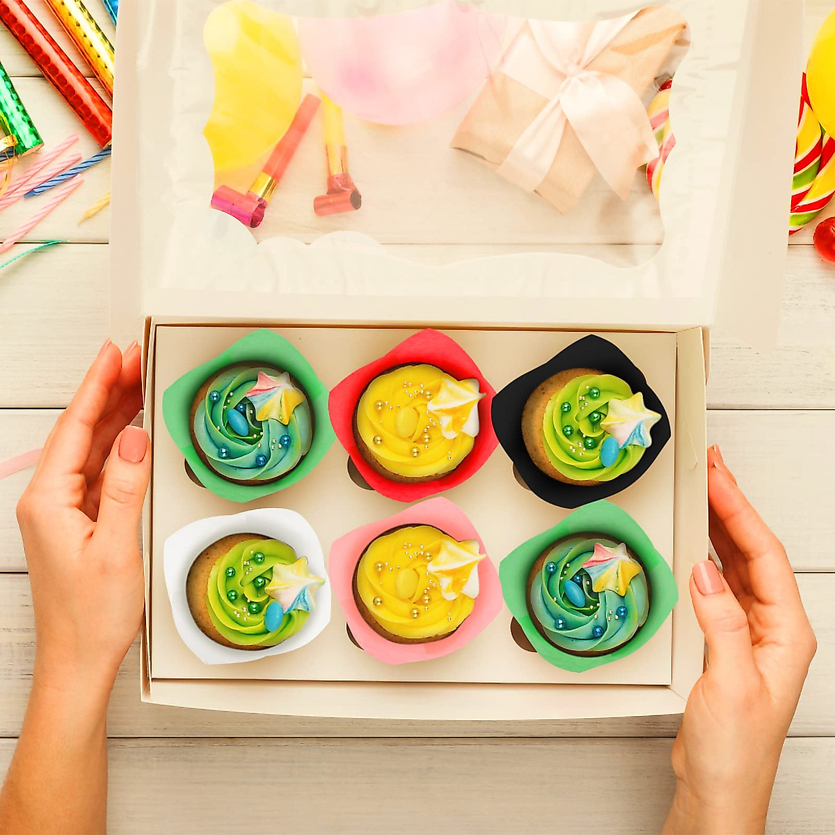 Xinlife Green Cupcake Liners 100Count Baking Cups Standard Tulip Paper Greaseproof Muffin for Wedding Birthday Christmas Party Baby Shower Anniversaries All Festivals