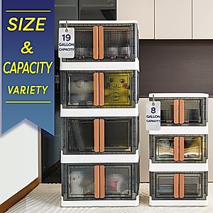 Ezee Space Stackable Storage Bins with Wheels - (3-Pack) - Stackable Storage Drawers - (8.4-Gal) - Collapsible storage bins with lids - Multifunctional Foldable storage boxes with doors