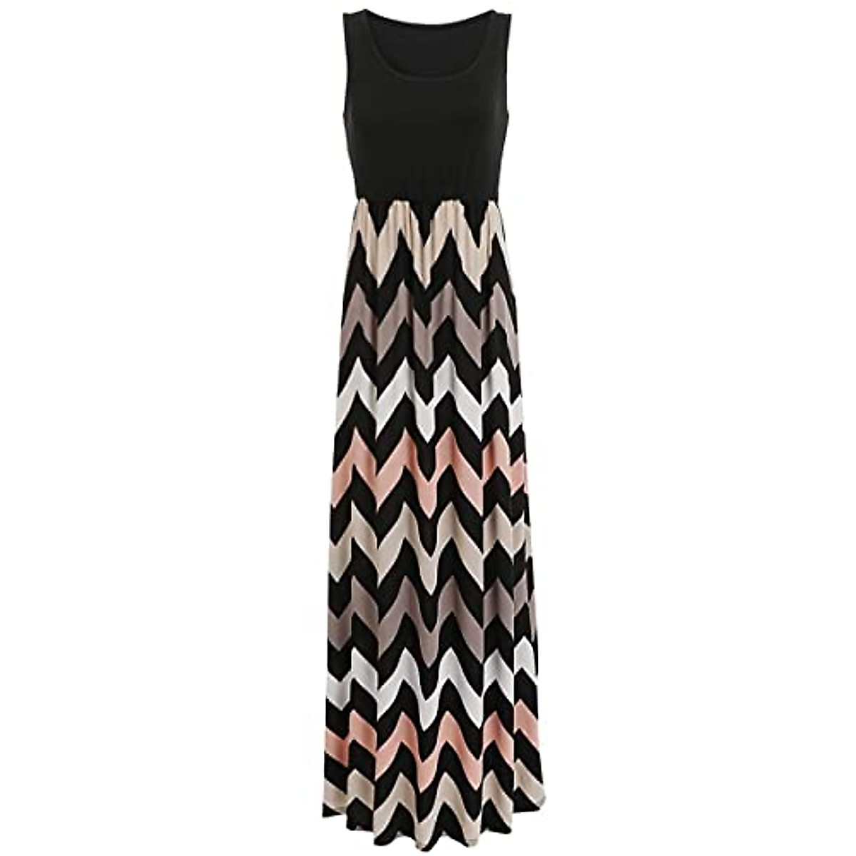 Sherosa Womens Plus Size Empire Waist Chevron Zigzag Floor Length Maxi Dress (XL, Black)