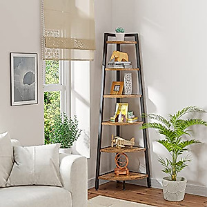 Lulive 6 Tier Corner Shelf, 68.9" Industrial Tall Corner Ladder Shelf Stand, Corner Bookshelf Bookcase for Living Room, Home Office, Balcony, Small Space
