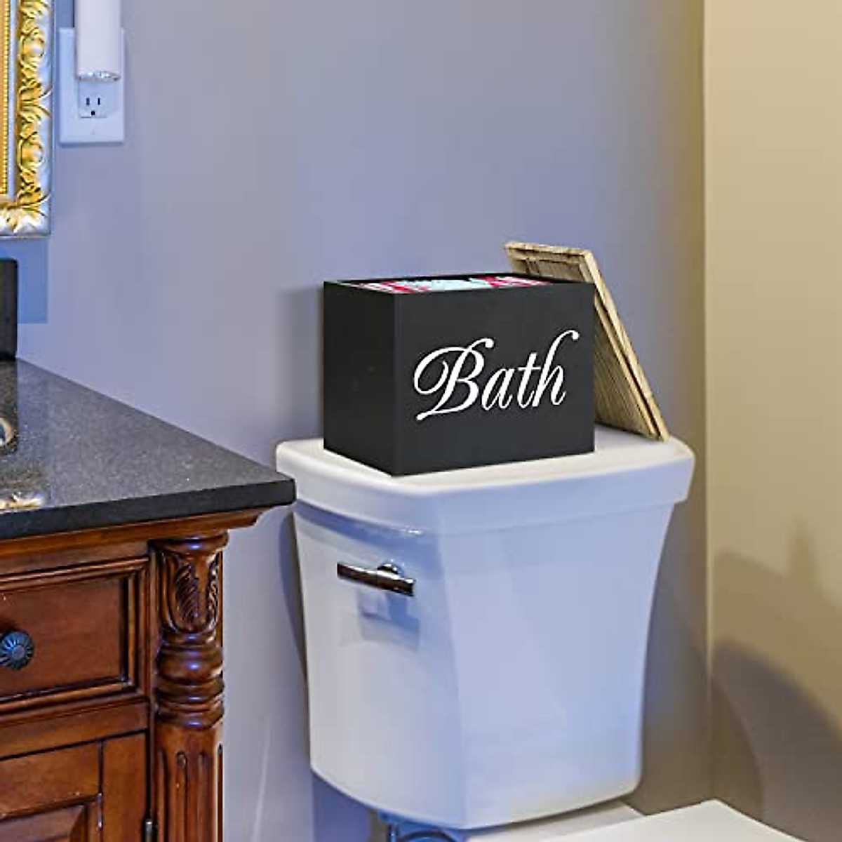 Tampon Storage Bathroom Container with Lid, Tampon Holder for Bathroom, Countertop Organizer Storage Box Tampons and Pad Organizer, Wood Movable Partition Feminine Product Organizer for Cosmetics