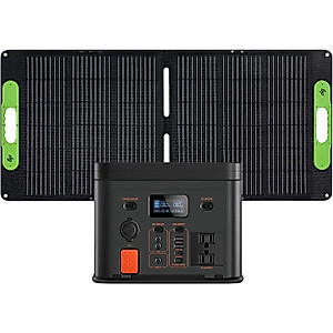 Solar Generator 320W Portable LiFePO4 Power Station 320Wh and Solar Panel 100W with 2 AC Outlet 110V/300W(Peak 480W), Solar Mobile Battery Backup for Outdoors Camping Travel Hunting and Home Emergency