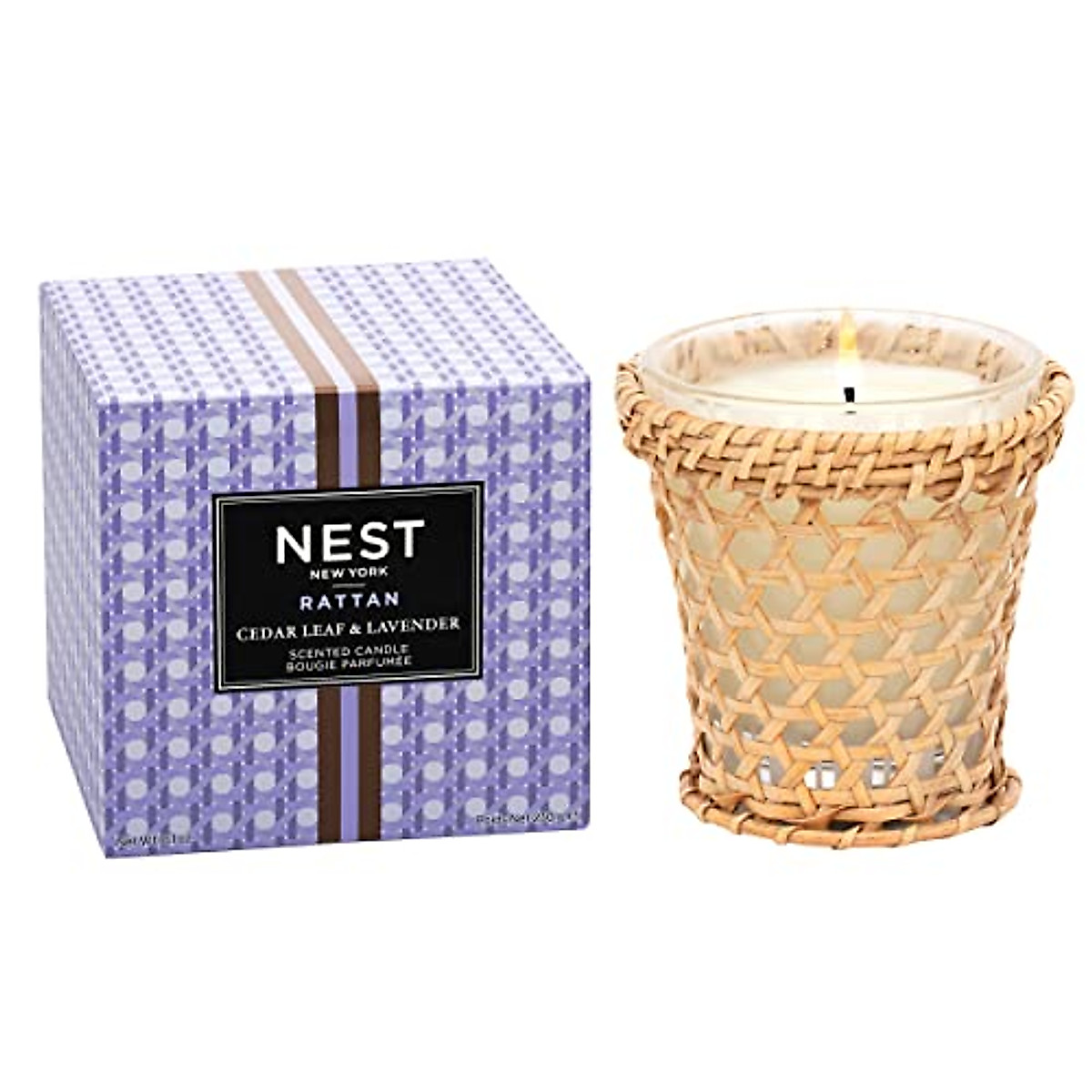 NEST New York Cedar Leaf & Lavender Decorative Rattan Scented Classic Candle, 8 Ounces