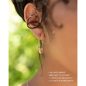 Benevolence LA Safety Pin Earrings for Women, Paper Clip Earrings, Dangle Earrings, Gold Plated Hoop Earrings, Safety Pin Jewelry, Paperclip Earrings