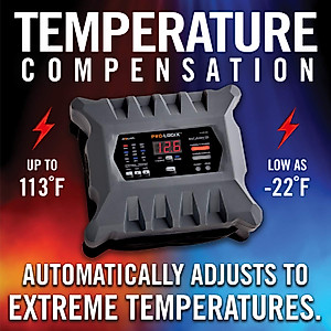 Clore Automotive PL2410 10-Amp Fully-Automatic Smart Charger, 12V and 24V Battery Charger, Battery Maintainer, and Battery Desulfator with Temperature Compensation