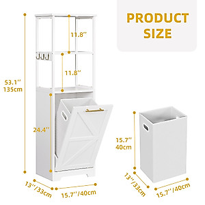 DWVO Tilt Out Laundry Hamper, Hidden Laundry Hamper Cabinet and 3-Tier Storage Shelves with Removable Laundry Basket 53" Tall Bathroom Storage Organizer for Sleeping Room, Laundry Room, White