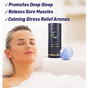 Sleep Melatonin Bath Bombs Lavender Chamomile Essential Oils Calming Natural Bubble Bath Shower Fizzies Spa Gifts Set Mother's Birthday Christmas Women Perfect Stocking Stuffers