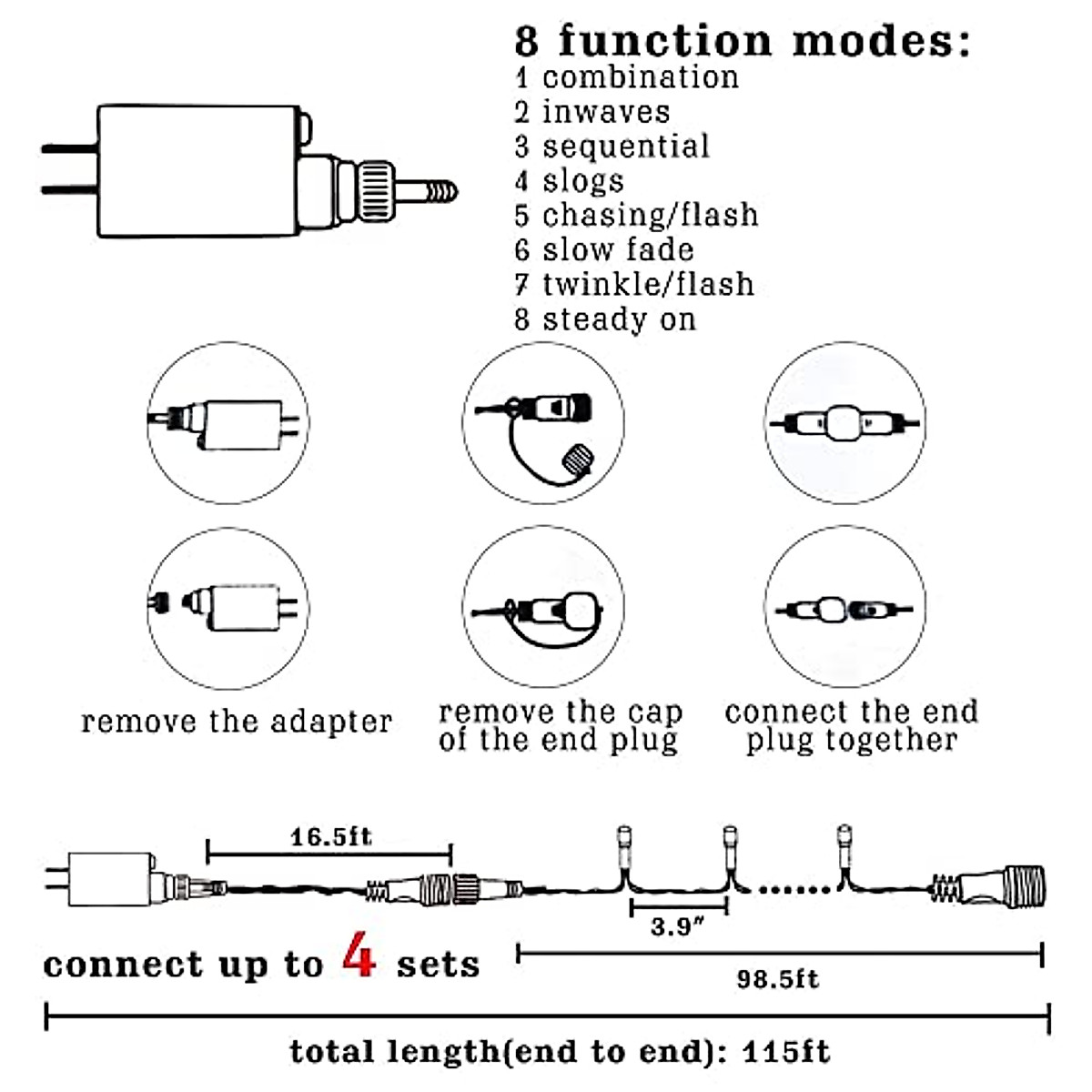 Dazzle Bright 300 LED Christmas String Lights, 100 FT Connectable Waterproof String Lights Green Wire with 8 Modes, Christmas Decorations for Indoor Outdoor Xmas Party Yard Garden (Multi Colored)