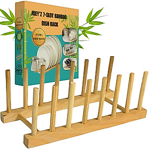 Joey’z Bamboo Dish Drying Rack - Dish Organizer Rack for Cabinet, Plates, Cups, Bowls, Pot Lids & Cutting Boards - Dish Storage and Pot Lid Organizer & Holder - Kitchen Storage Organizer