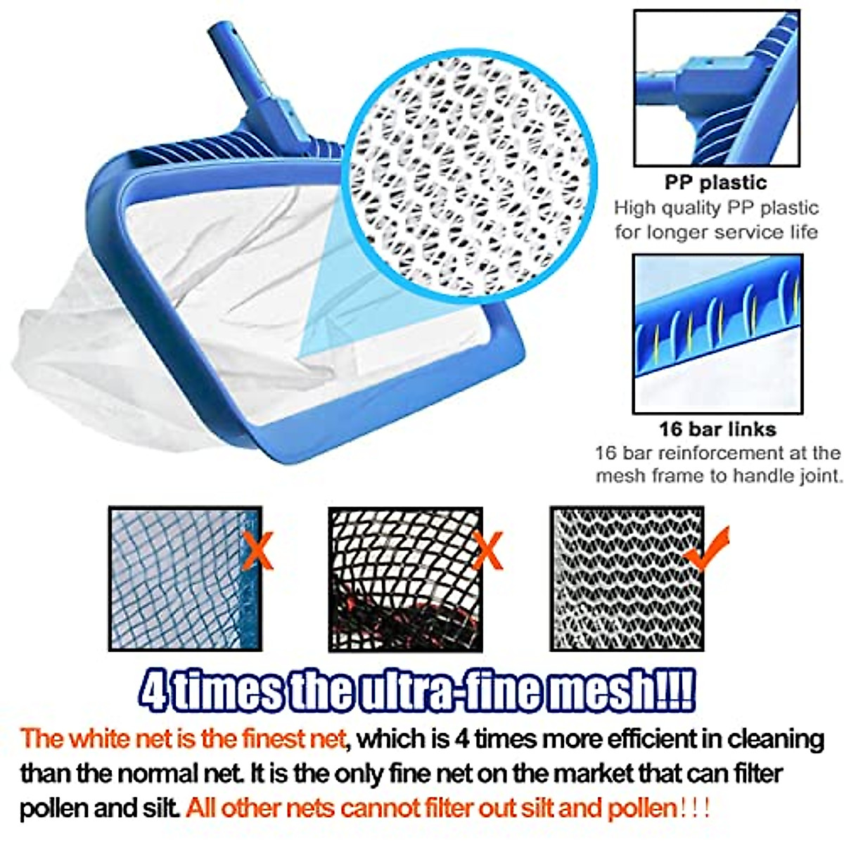 katikies Daveyspa Pool Skimmer Net,Ultra Fine Mesh Rake, Swimming Pool Leaf Skim Net for Cleaning Silt, Sand, Pollen,Bugs (20 Inches-White)