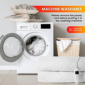 Ayge Heated Mattress Pad Queen Size with Dual Control - Auto Shut Off Electric Mattress Pad Cover - Electric Bed Warmer with Deep Pocket, Machine Washable, White