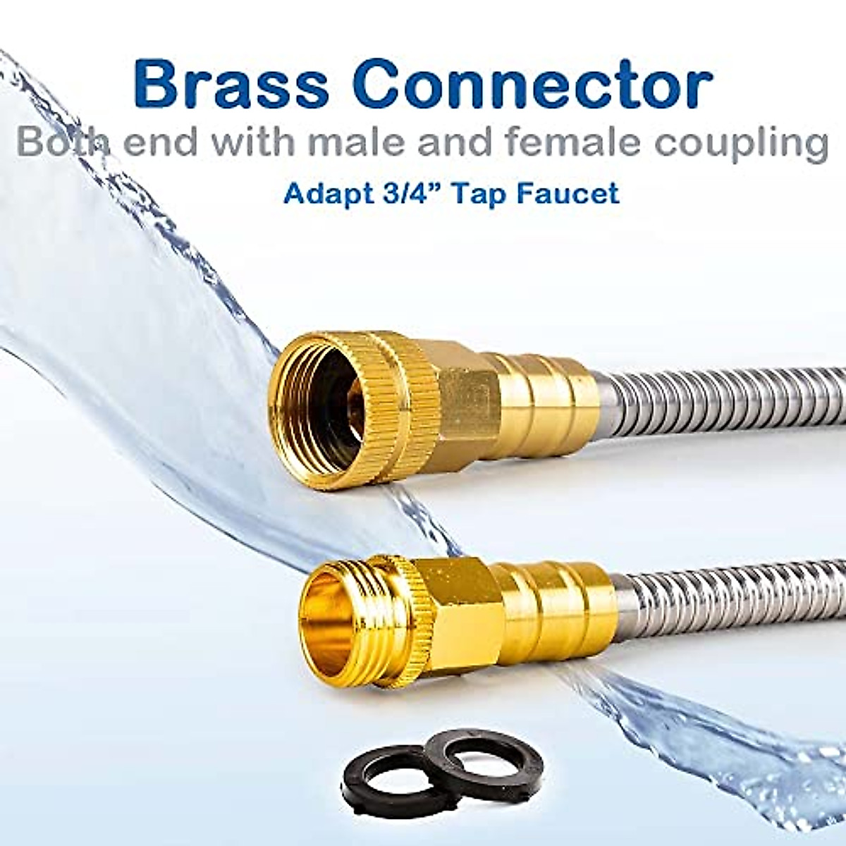 FangFarm 304 Stainless Steel Metal Garden Hose with Brass Fittings, Heavy Duty Water Hose, Kink Free and Flexible, Crush Resistant, Puncture Resistant (stainless steel hose, 3FT)