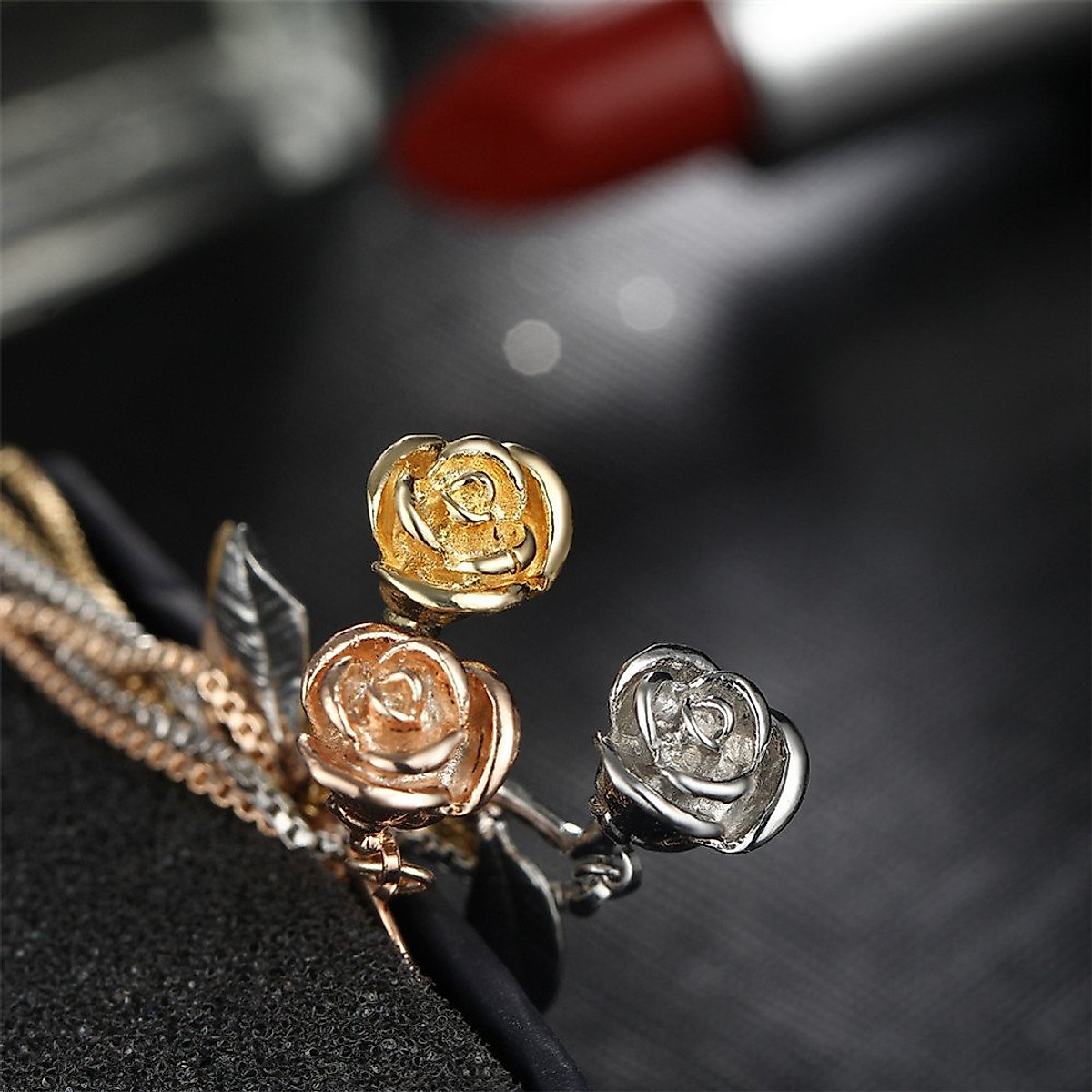 JczR.Y Fashion Red Rose Chain Bracelet Charm for Women Simple Temperament Flower Bracelet Link Ornaments Jewelry(rose gold)