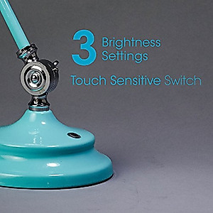 OttLite Revive LED Desk Lamp with ClearSun LED Technology, Turquoise – 3 Brightness Settings, Touch Activated Controls, USB Charging Port & 3 Adjustable Knobs for Precise Lighting - Great for Reading