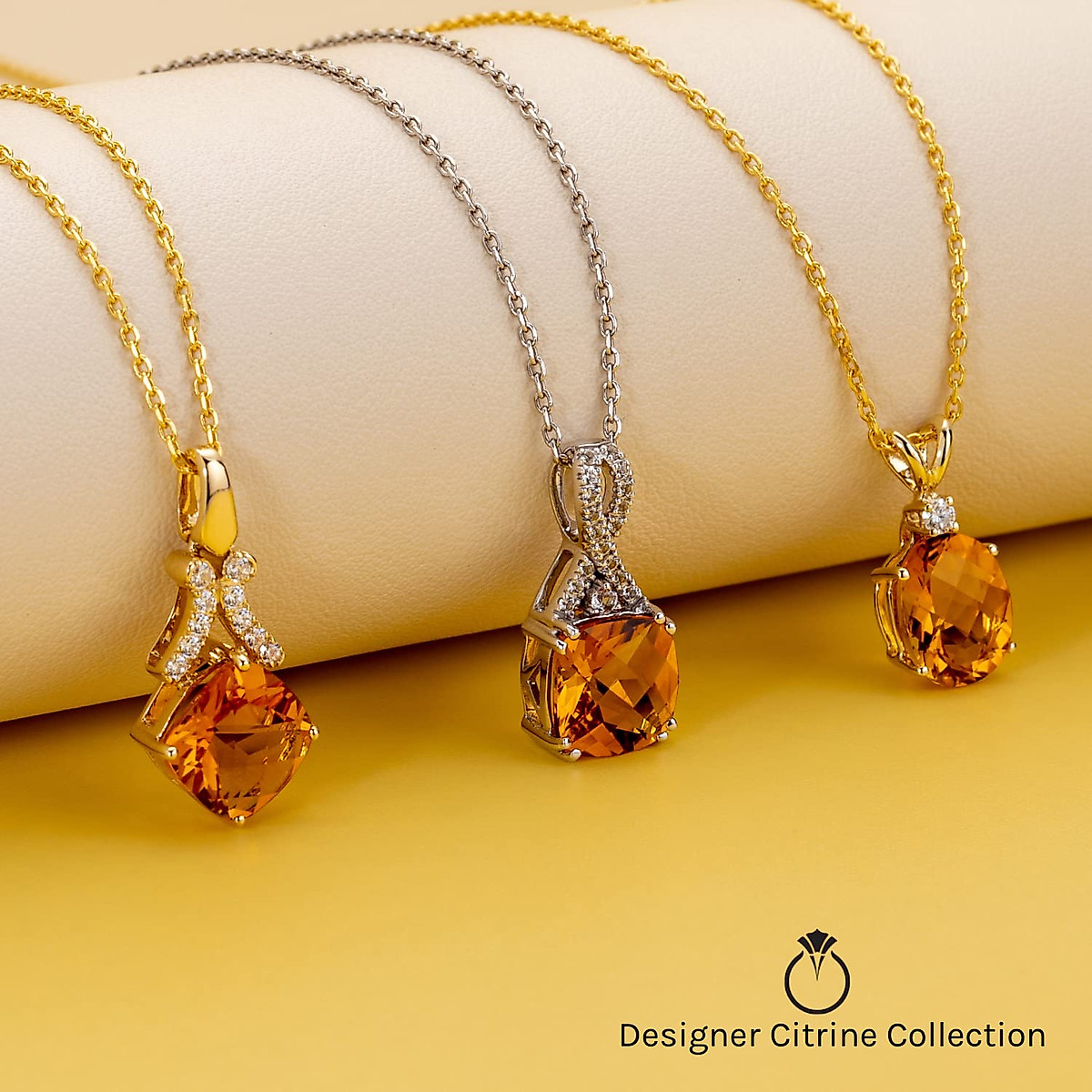 PEORA 14K Yellow Gold 1 Carat Citrine Pendant for Women, Genuine Gemstone Birthstone Classic Solitaire, AAA Grade Cushion Cut 6mm