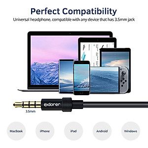 Adorer Wired Earphones, EM10 Powerful Bass in Ear Headphones with Microphone and Volume Control, Noise Isolating Earphones - Black