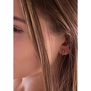 SWEETV 925 Sterling Silver Rainbow Hoop Earrings for Women Girls - Small Hoop Earrings Cubic Zirconia Hypoallergenic Earrings for Girls,Rainbow