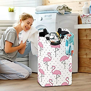 ALAZA Pink Flamingo Polka Dot Bird Laundry Basket Hamper Large Storage Bin with Handles for Gift Baskets, Bedroom, Clothes