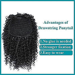 Vigorous Afro Drawstring Ponytail Kinky Curly Ponytail Drawstring Afro Puffs Curly Ponytail Extension for Women Synthetic 10 Inch Curly Ponytail （Black 1B#）