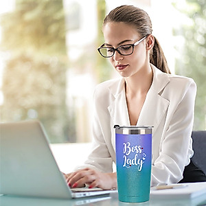 Boss Day Gifts-Boss Lady Stainless Steel Travel Tumbler, Boss Gifts for Women Boss Lady Gag Female Friends Wine Lover Mom on Christmas Birthday, 20oz Insulated Travel Tumbler with Lids, Flash Gradient