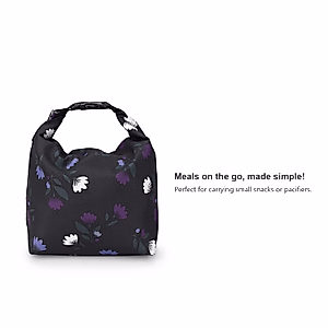 MOV COMPRA Insulated Snack Bag- Women Reusable Sandwich & Snack Bags, Leakproof Food Storage Small Lunch Bag For Picnic,Work(Small，Purple Flower
