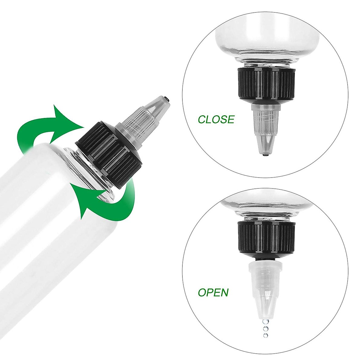 SENENQU 32PCS Round LDPE Plastic Squeeze Bottles Natural Boston Round Bottles Dispensing Bottles with Twist Top Cap for Crafts, Art, Glue and More(4oz, Clear)