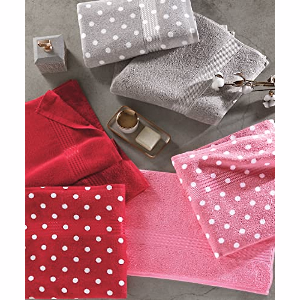 Cackleberry Home Polka Dot Bathroom Cotton Terry Hand Towels 20 x 30 Inches, Set of 2 (Crimson Red)