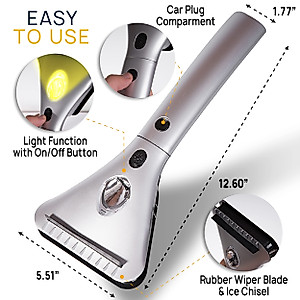 VaygWay Electric Heated Car Window Snow Ice Scraper with Light -Heated Car Auto Windshield Scraper- Extendable 15.8 Feet Long Cord 12V LED Light Heated Melting Ice Snow Scraper, Vehicle Scraper