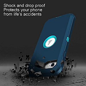 I-HONVA for iPhone SE 2022/2020 Case Built-in Screen Protector Shockproof Dust/Drop Proof 3 in 1 Full Body Rugged Heavy Duty Durable Cover for Apple iPhone SE 3rd/2nd Gen 4.7, Turquoise