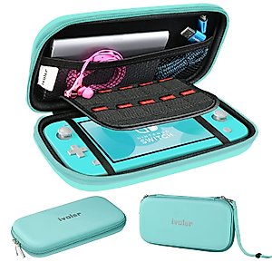 ivoler Carrying Case for Nintendo Switch Lite, Ultra Slim Portable Hard Shell Pouch Travel Game Bag for Switch Lite Accessories Holds 10 Game Cards,Turquoise