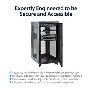 StarTech.com 4-Post 24U Server Rack Cabinet, 19" Data Rack Cabinet for IT / Network Equipment, with Adjustable Mounting Rails