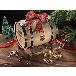 ROCKSLY Full Barrel BAR Set: Men’s Premium Whiskey Stones Gift Box, Wood Case & Stand, 2 Glasses, 8 Stones, Tongs, Carry Bag, & Cocktail Cards, 14 Pcs