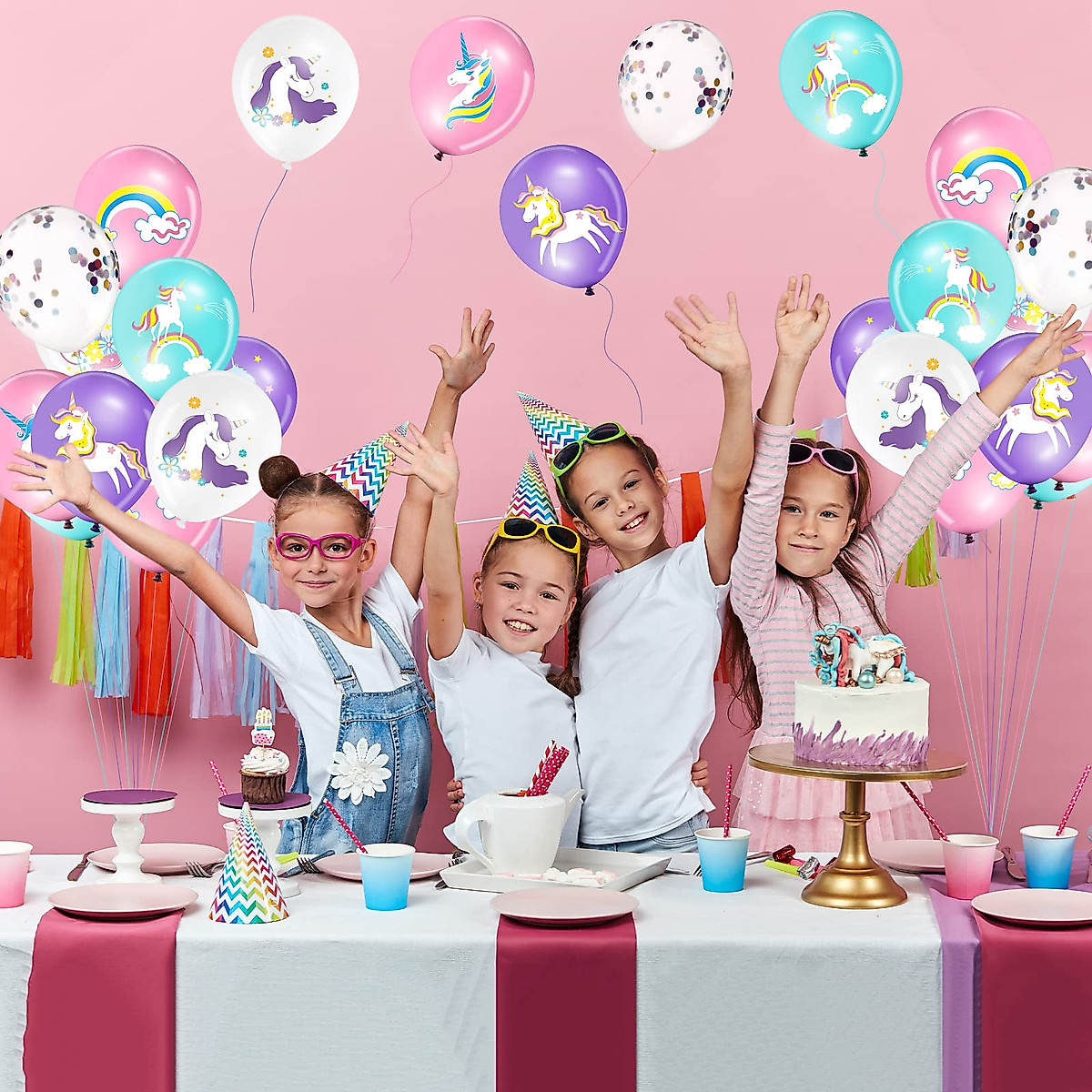 Tiamon 45 Pieces Unicorn Latex Balloons Unicorn Birthday Party Decorations Purple Pink Blue Confetti Balloons Supplies for Girls Unicorn Theme Birthday Baby Shower Wedding Party Balloons Garland Decor