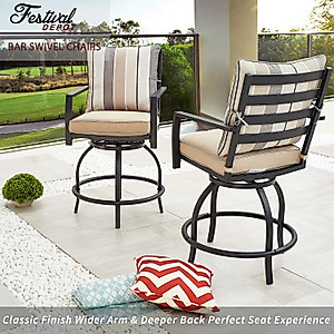 LOKATSE HOME Patio Bar Height Chairs, Outdoor Swivel Bar Stools Chairs with Seat and Back Cushions, High Swivel Armrest Bar Chair Set of 2