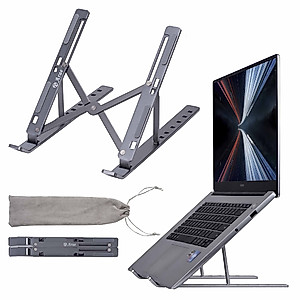 Arae Laptop Stand for Desk, Adjustable Ergonomic Portable Aluminum Laptop Holder, Foldable Computer Stand 7 Angles Anti-Slip Laptop Riser Compatible with 9-15.6 inch Laptops, Gray