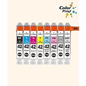 ColorPrint Compatible CLI42 Ink Cartridge Replacement for Canon CLI-42 CLI 42 for PIXMA Pro-100 Pro100 Pro-100s Pro100S Pro 100S 100 Laser Printer (8-Pack, BK/C/M/Y/PC/PM/GY/LG)
