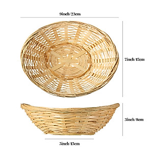 8 Pcs Empty Oval Bamboo Basket Food Storage Basket Fruit Basket Gift Baskets with 12 Pcs Colorful Pull Bow and 12 Pcs Clear Gift Bag for Fruit, Cookie, Bread, Kitchen, Restaurant, 9 x 7 x 3 inches
