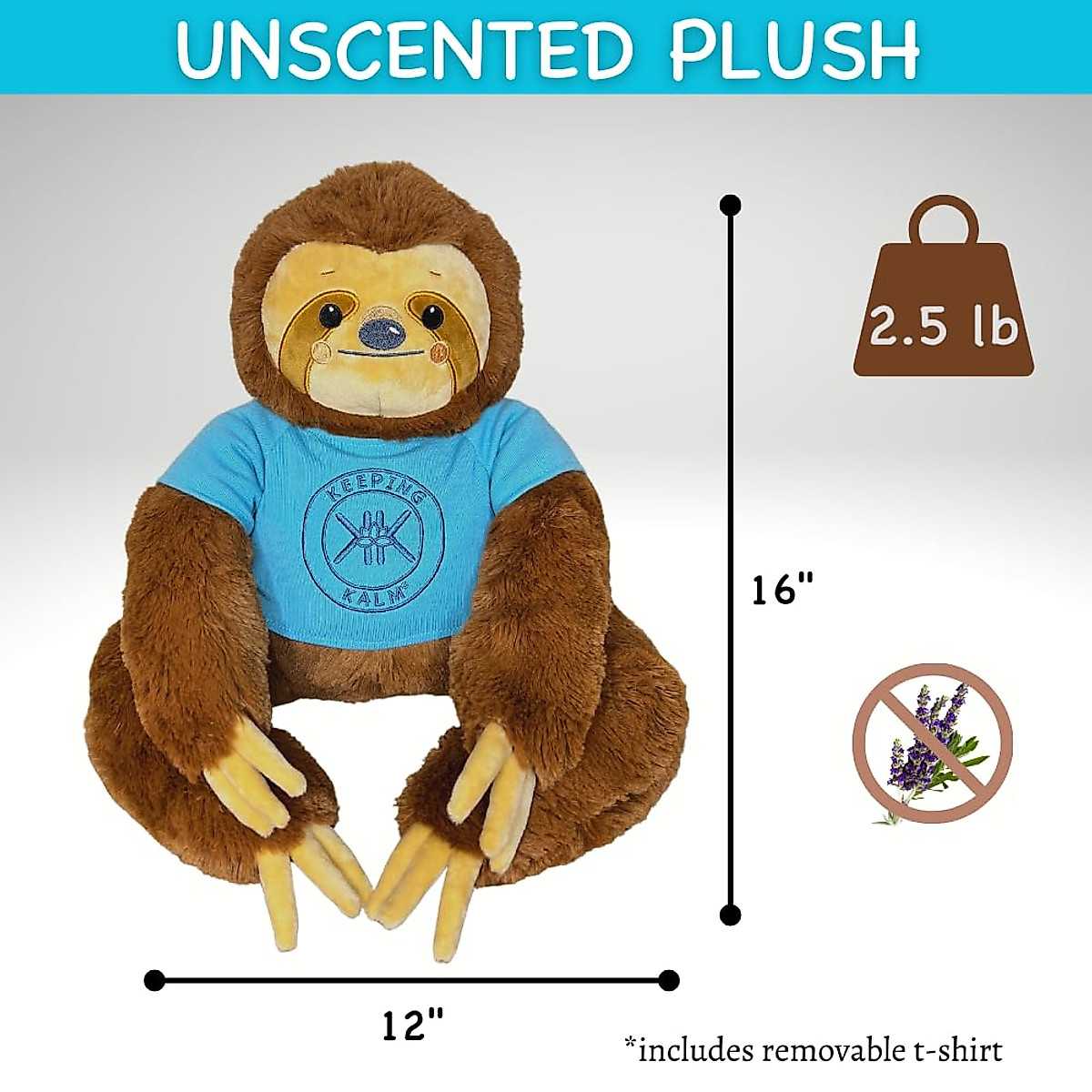 Salomon Sloth, Weighted Stuffed Animals, Sloth Stuffed Animal, Machine Washable, Unscented Removable Microwavable Heating Pad, Large Plush Sloth