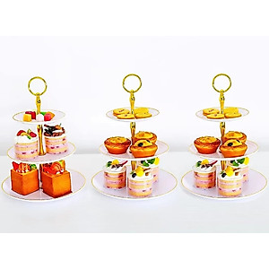RAUVOLFIA 3 Pack 3 Tier Cupcake Stand, Plastic Tiered Serving Stand, Dessert Tray for Tea Party, Baby Shower and Wedding (White)