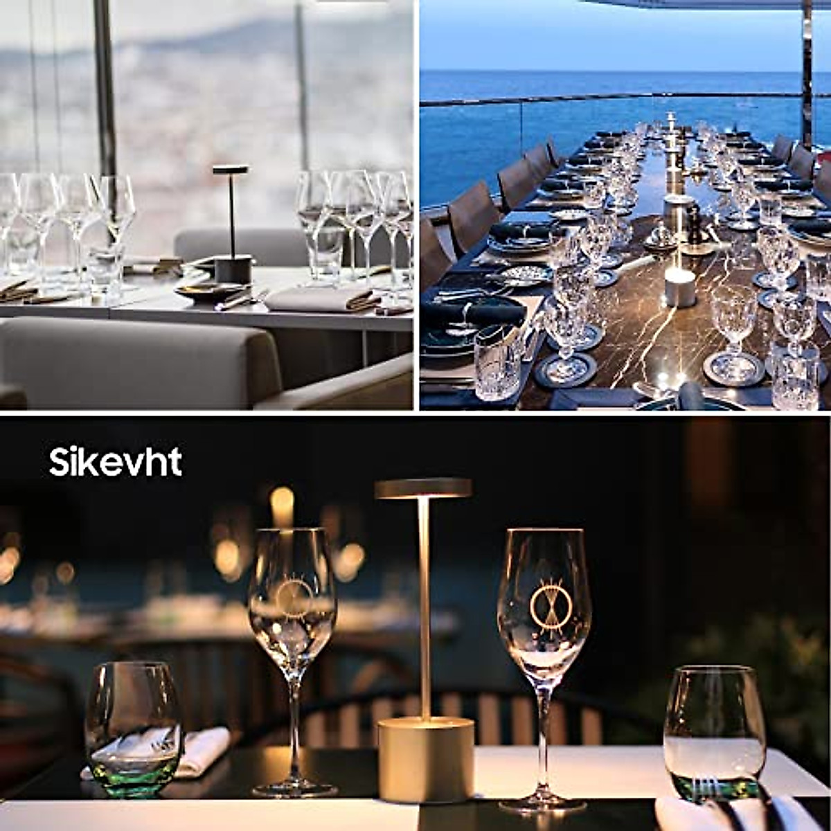 Sikevht 2 Pack Cordless LED Table Lamp, Fast Charge chip，Rechargeable Desk Lamps, 3-Levels Brightness LED Metal USB Table Light for Restaurant/Bedroom/Outdoor/Bar/Coffee Shop (2 Pack Brown)