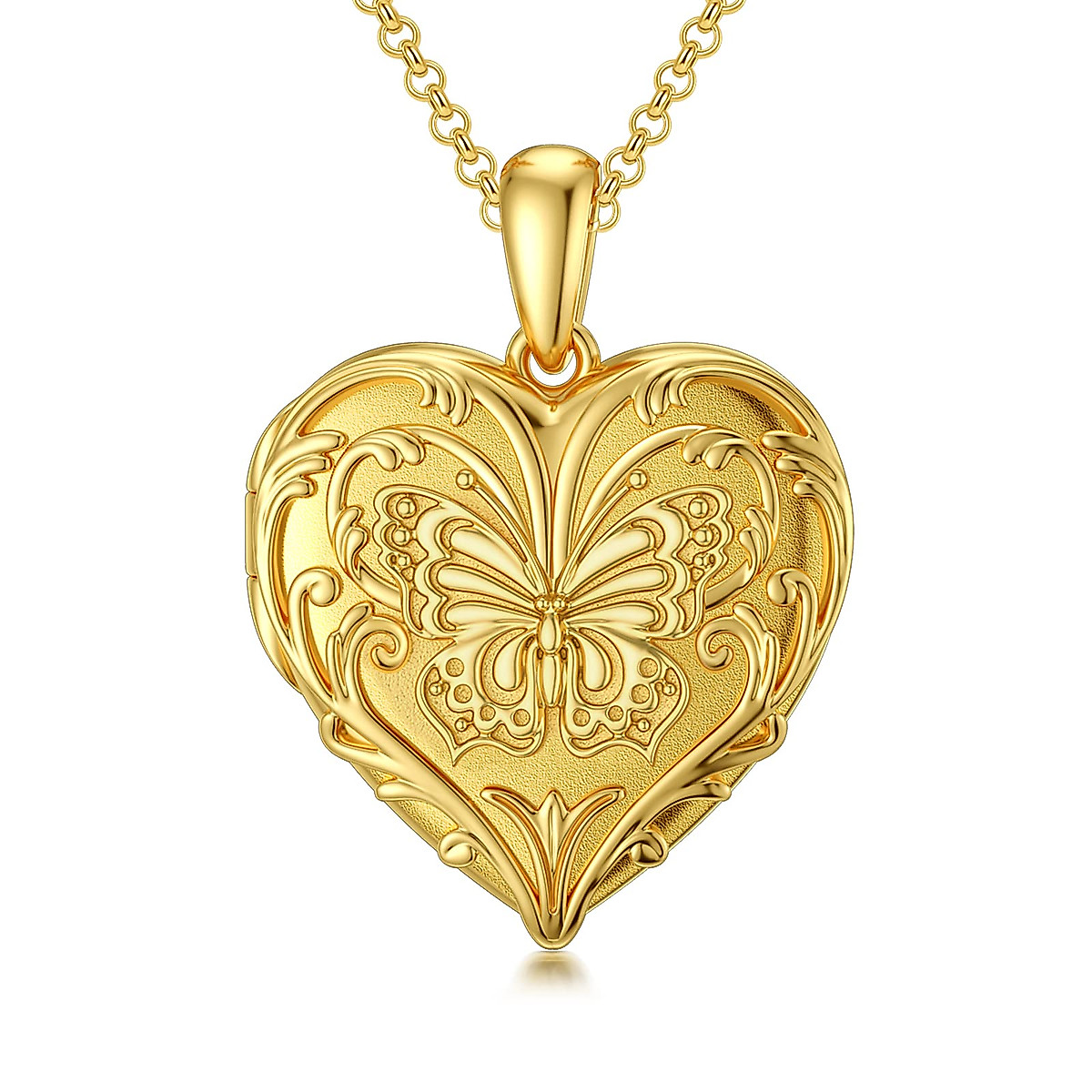 SOULMEET 18k Gold Plated Silver Butterfly Heart Locket Necklace That Holds 2 Picture,20" (Locket only)