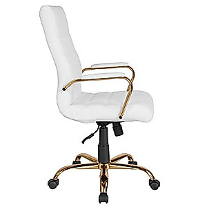 Flash Furniture Whitney High Back Desk Chair - White LeatherSoft Executive Swivel Office Chair with Gold Frame - Swivel Arm Chair
