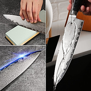 Chefs Knife Set with Gift Box, 4 Pieces Damascus Kitchen Knife Set, VG10 Steel Professional Knife Sets for Chefs, Knife Set with Non-slip Micarta Handle, Knife Sharpener and Chefs Knife