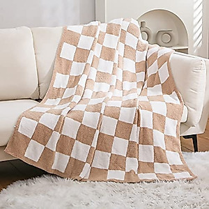 WESHIONGOO Brown Checkered Blanket Knit Throw Blanket with Checkerboard Reversible Chessboard Gingham Plush Cozy Warm Decor for Couch Bed Sofa(50"×60" inch)