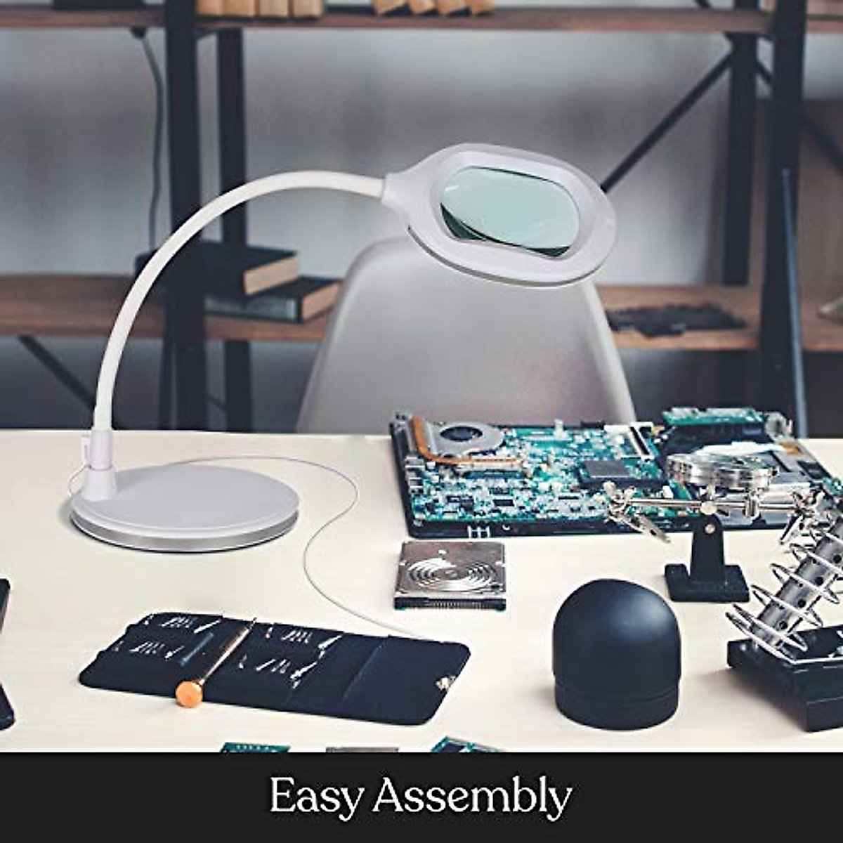 Brightech LightView Pro Magnifying LED Desk Lamp with Light, Hobbies & Reading, Flexibility & Durability Magnifying Floor Lamp, 3 in 1 LED Light Glass Magnifier, Work Light for Pro Uses - White