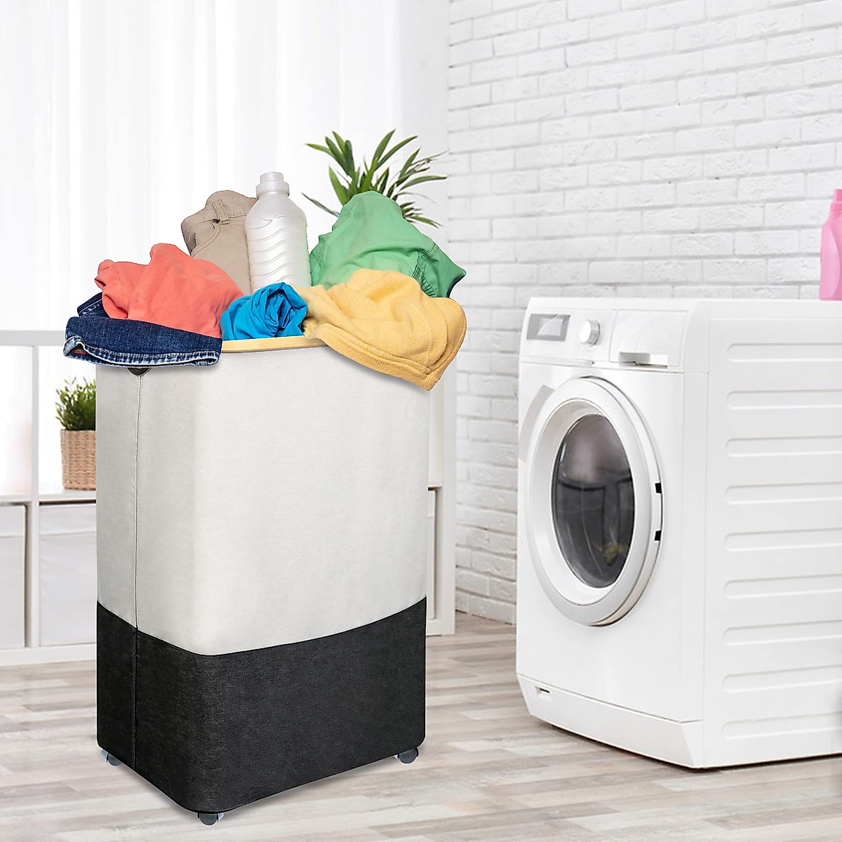 Laundry Hamper with Wheels, 105 Liters Large Launry Baskets for Laundry with Lid, Collapsible Cloth Hamper for Bedroom, Bathroom, College Dorm, Laundry Room