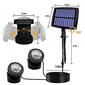 AVEKI Solar Pond Spotlights, 12 LED Solar Underwater Lights with Dual Head Waterproof Submarine Landscape Spotlight Security Lighting for Outdoor Patio Ganden Fountain Pond