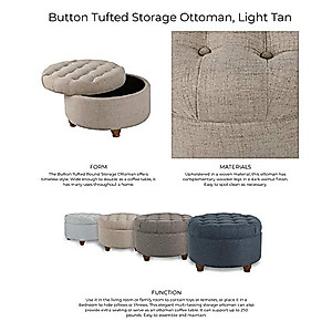 Homepop Home Decor Button Tufted Woven Round Storage Ottoman Large