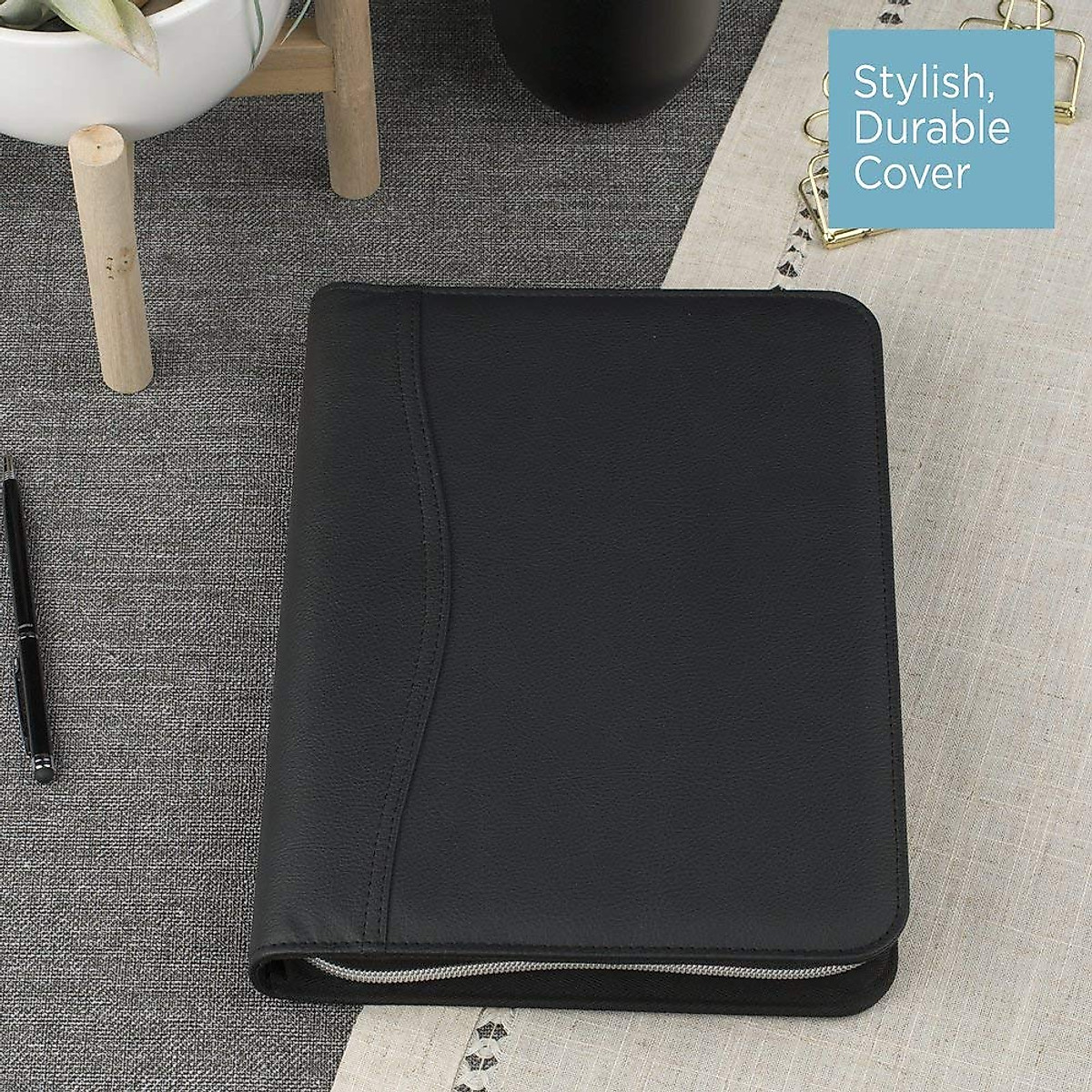 AT-A-GLANCE Textured Faux Leather Undated Starter Set, Desk Size, Black (031-0340-05)