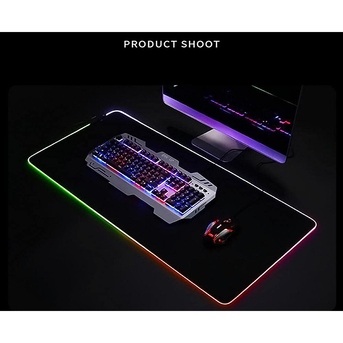 Mouse Pads Green Hexagon Texture Large RGB Gaming Mouse Pad Gaming LED Backlit Mouse Mat Computer Keyboard Non-Slip Desk Mat 23.6x11.8 in